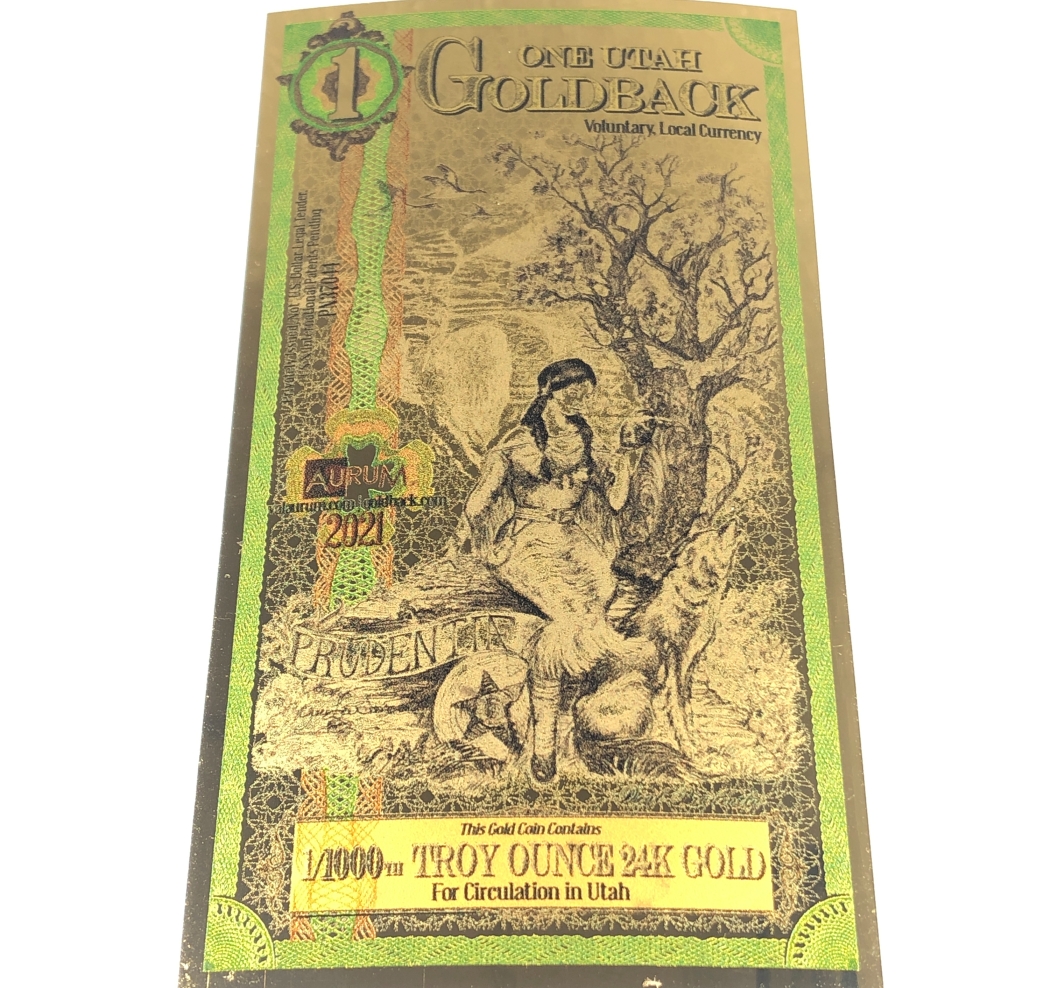1 Utah Goldback*1/1000 Troy Ounce of 24K Gold*For Circulation in Utah ...