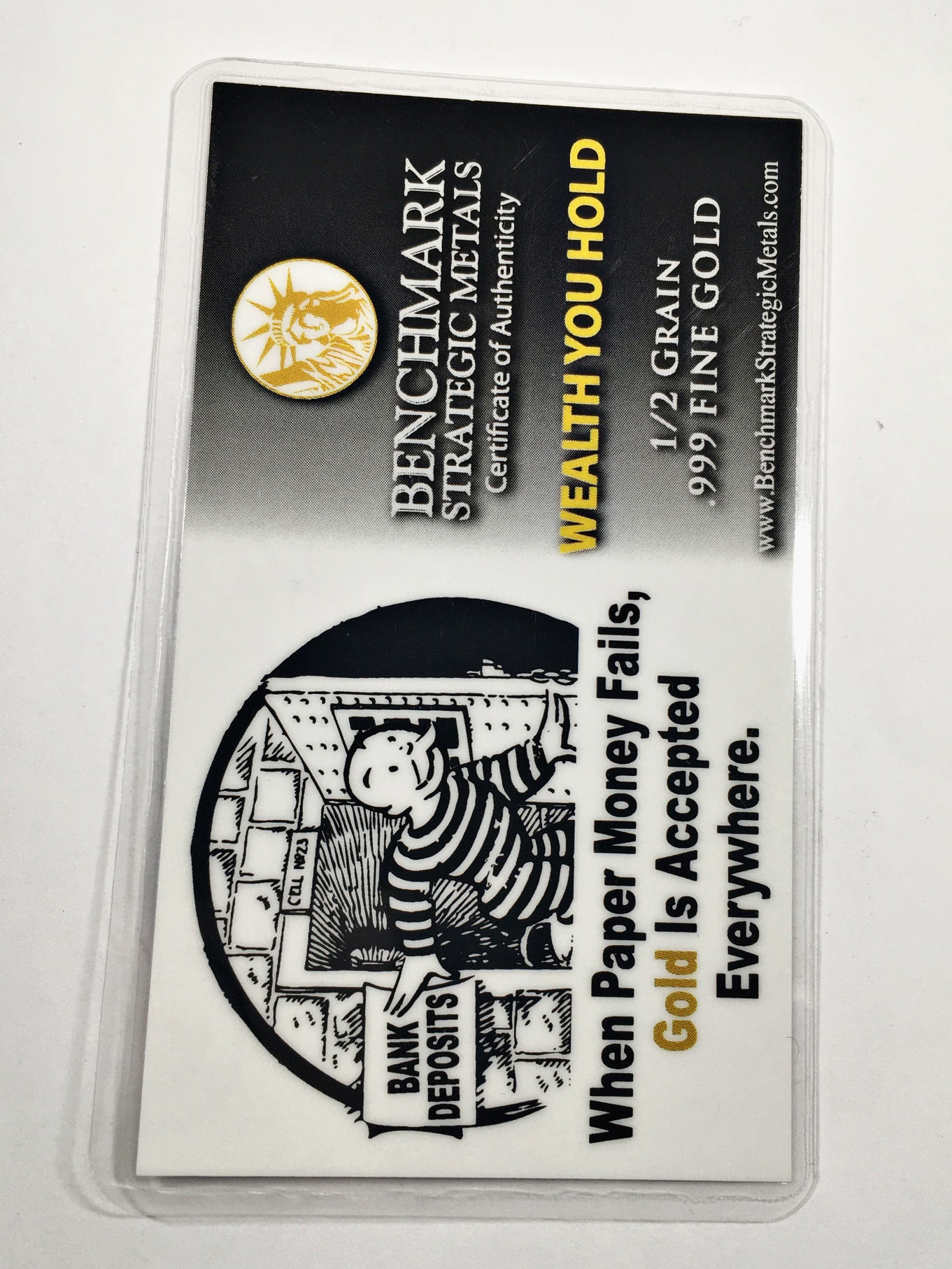 1/2 Grain .999 Fine Gold Bar*Benchmark Strategic Metals*Encased in ...