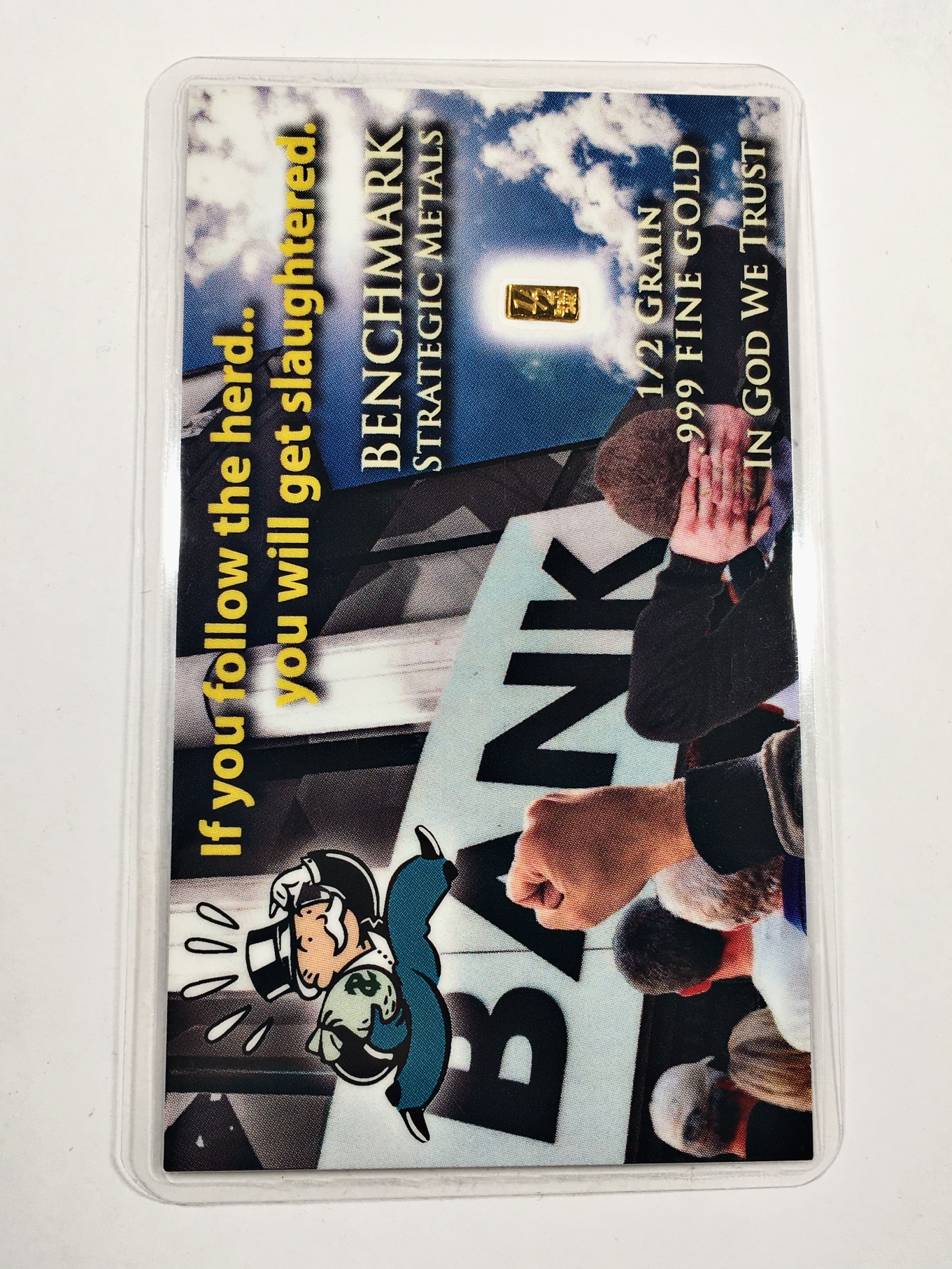 1/2 Grain .999 Fine Gold Bar*Benchmark Strategic Metals*Encased in ...