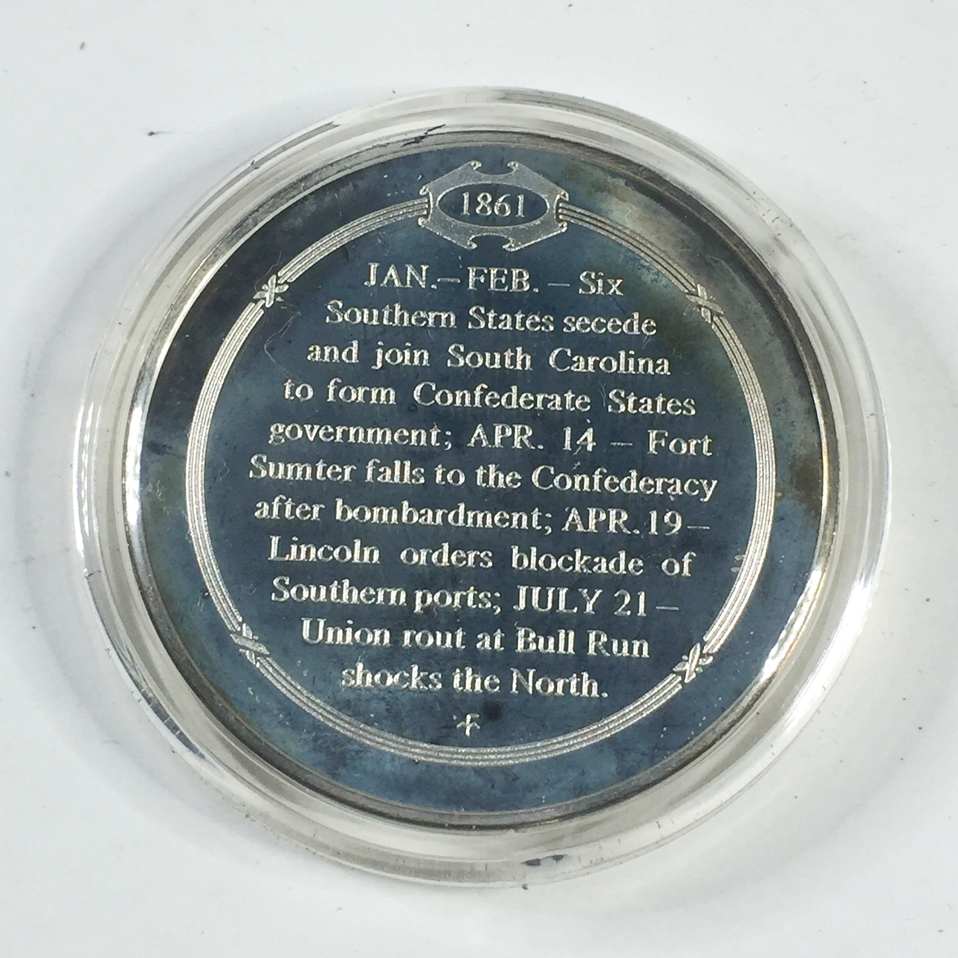 1.3 oz Proof Sterling Silver Historical Commemorative Medallion*Civil ...