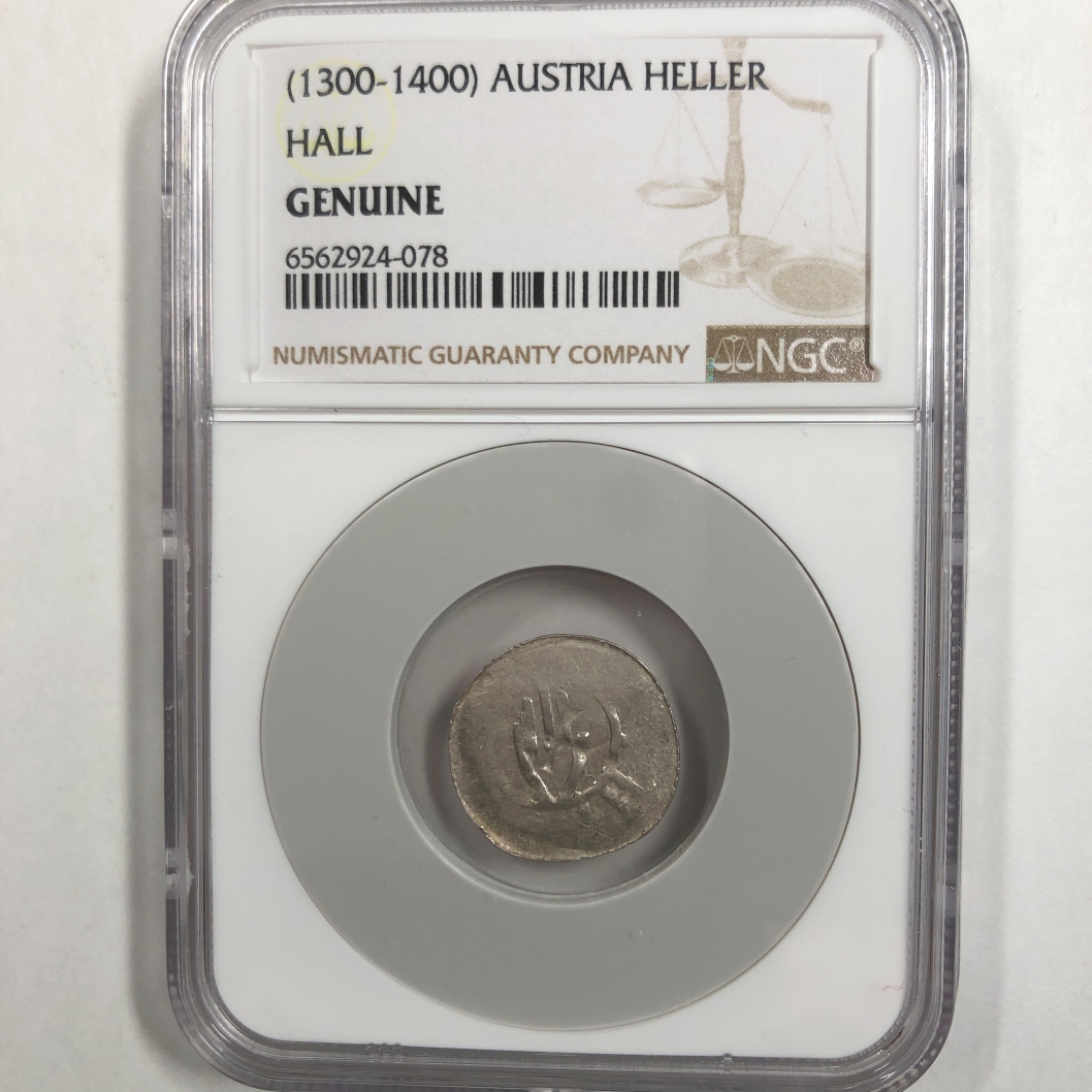 1300-1400 Austri Silver Heller Certified by NGC *Genuine Medieval Coin Hand of God | Property Room