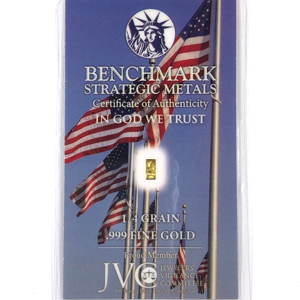 1/4 Grain .999 Fine Gold Bar*Benchmark Strategic Metals*Made in USA ...
