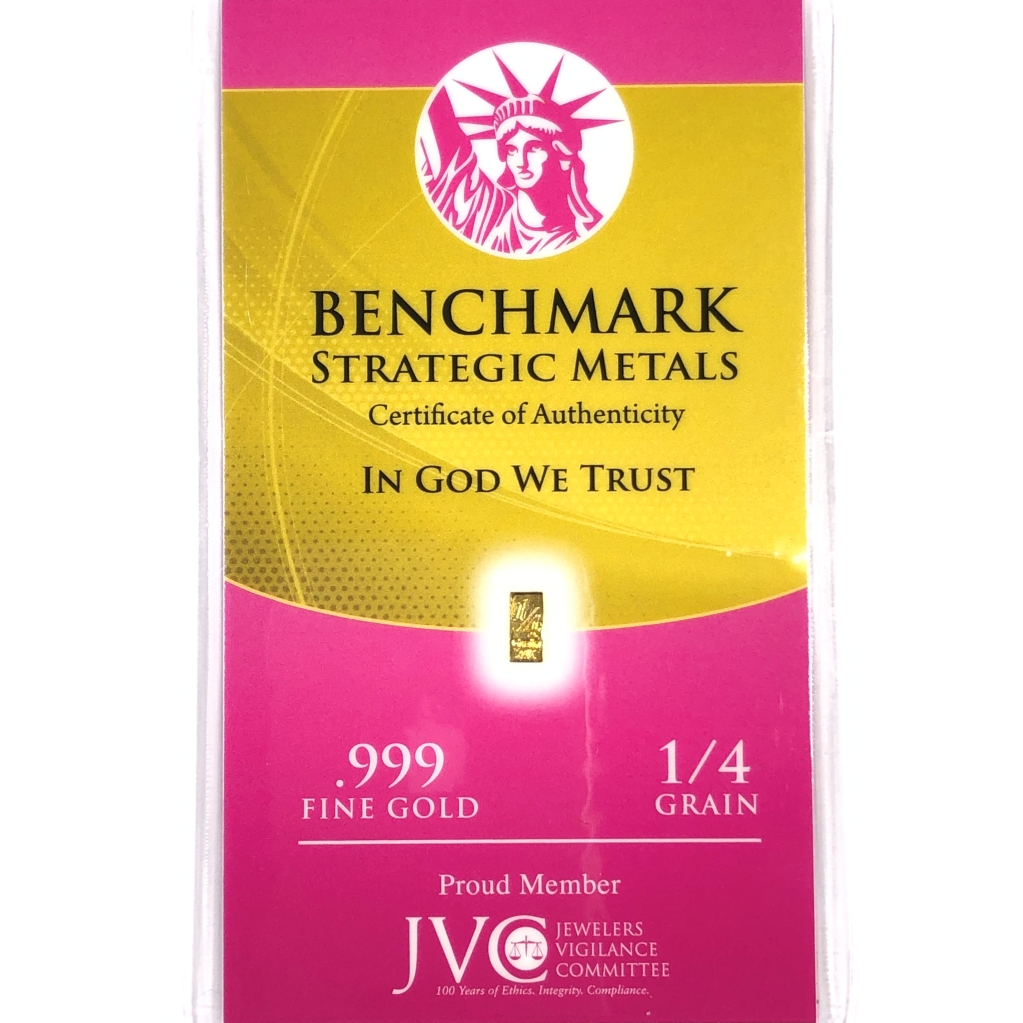 1/4 Grain .999 Fine Gold Bar*Benchmark Strategic Metals*Made in USA*In ...