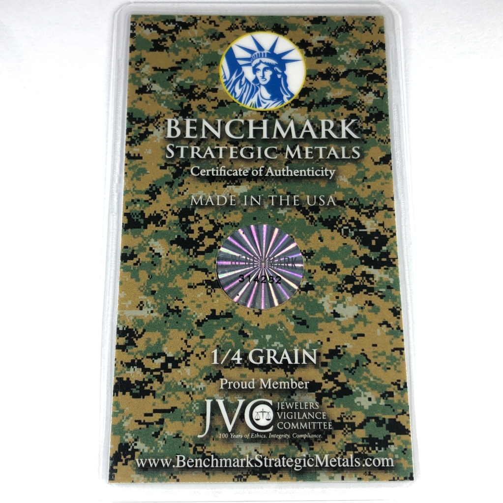 1/4 Grain .999 Fine Gold Bar*Benchmark Strategic Metals*United States ...