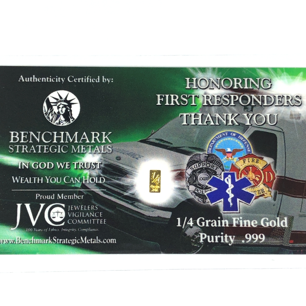 1/4 Grain .999 Fine Gold*Benchmark Strategic Metals COA*Honoring First ...