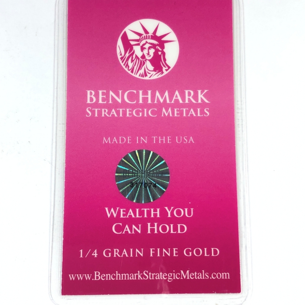 1/4 Grain .999 Fine Gold*Benchmark Strategic Metals COA*Liberty*In God ...