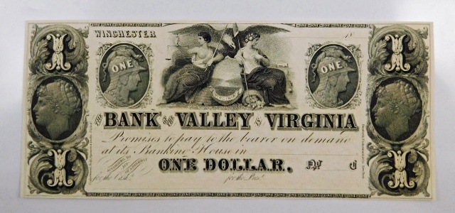 1800s $1 Bank of the Valley in Virginia - Winchester Crisp Uncirculated ...