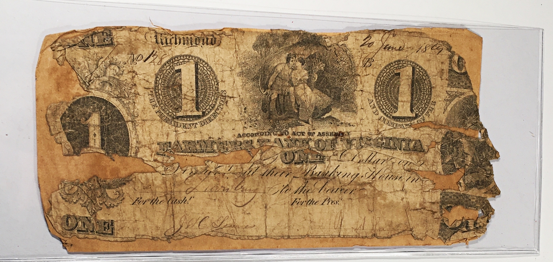1800's Farmers Bank of Virginia One Dollar Obsolete Note | Property Room