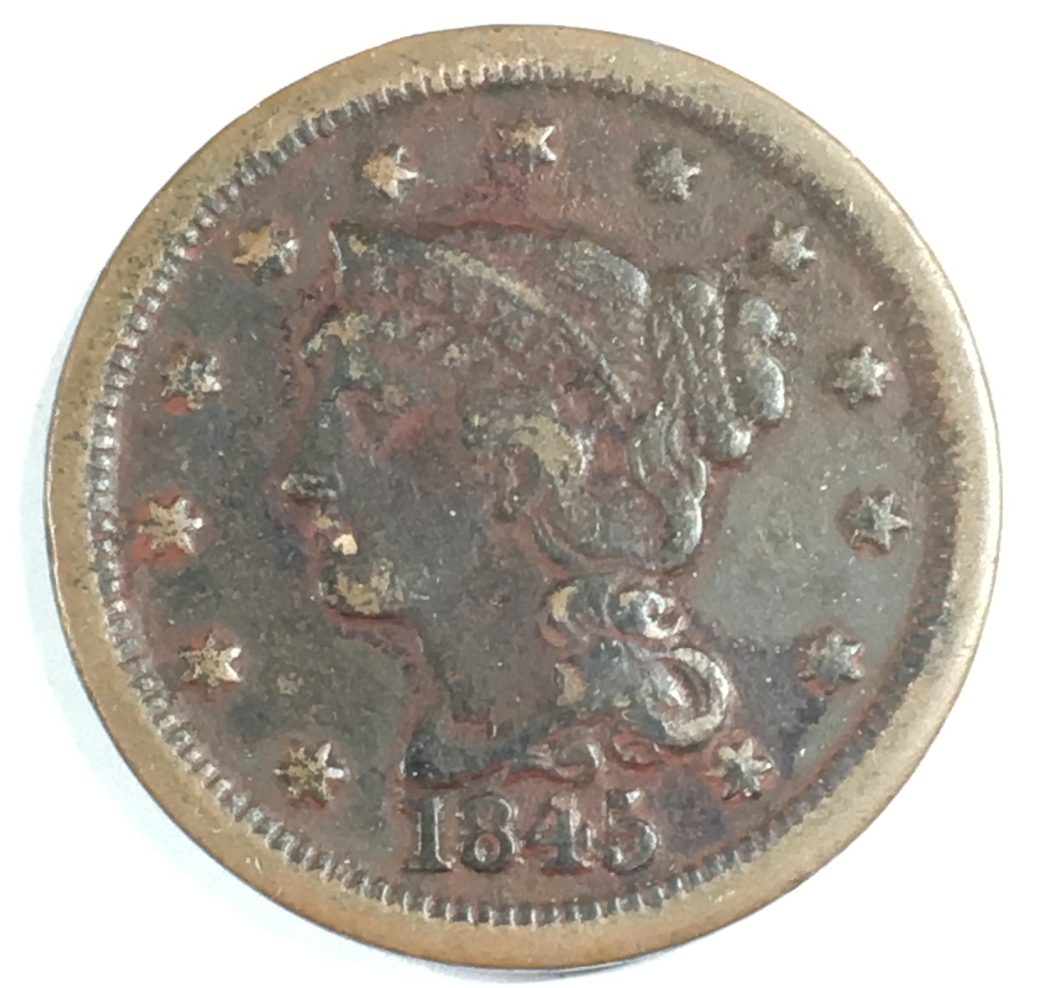 1845 Braided Hair Large Cent*LIBERTY Fully Visible | Property Room