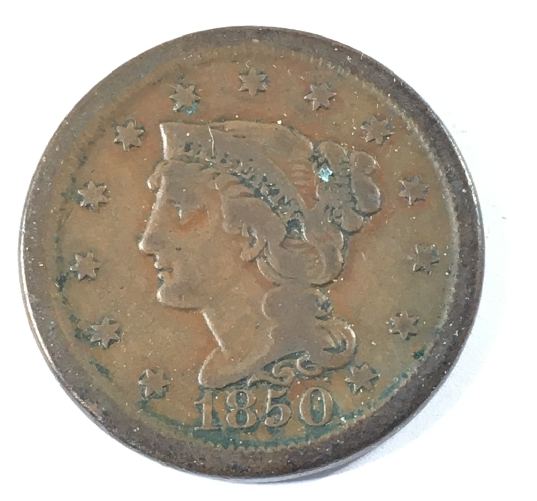 1850 Braided Hair Large Cent*LIBERTY Fully Visible | Property Room