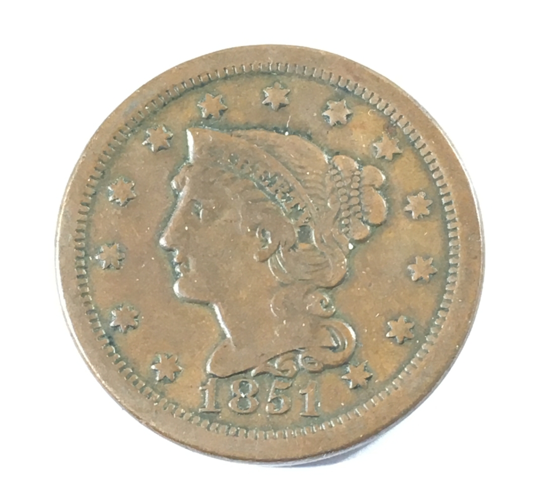 1851 Braided Hair Large Cent*LIBERTY Fully Visible | Property Room