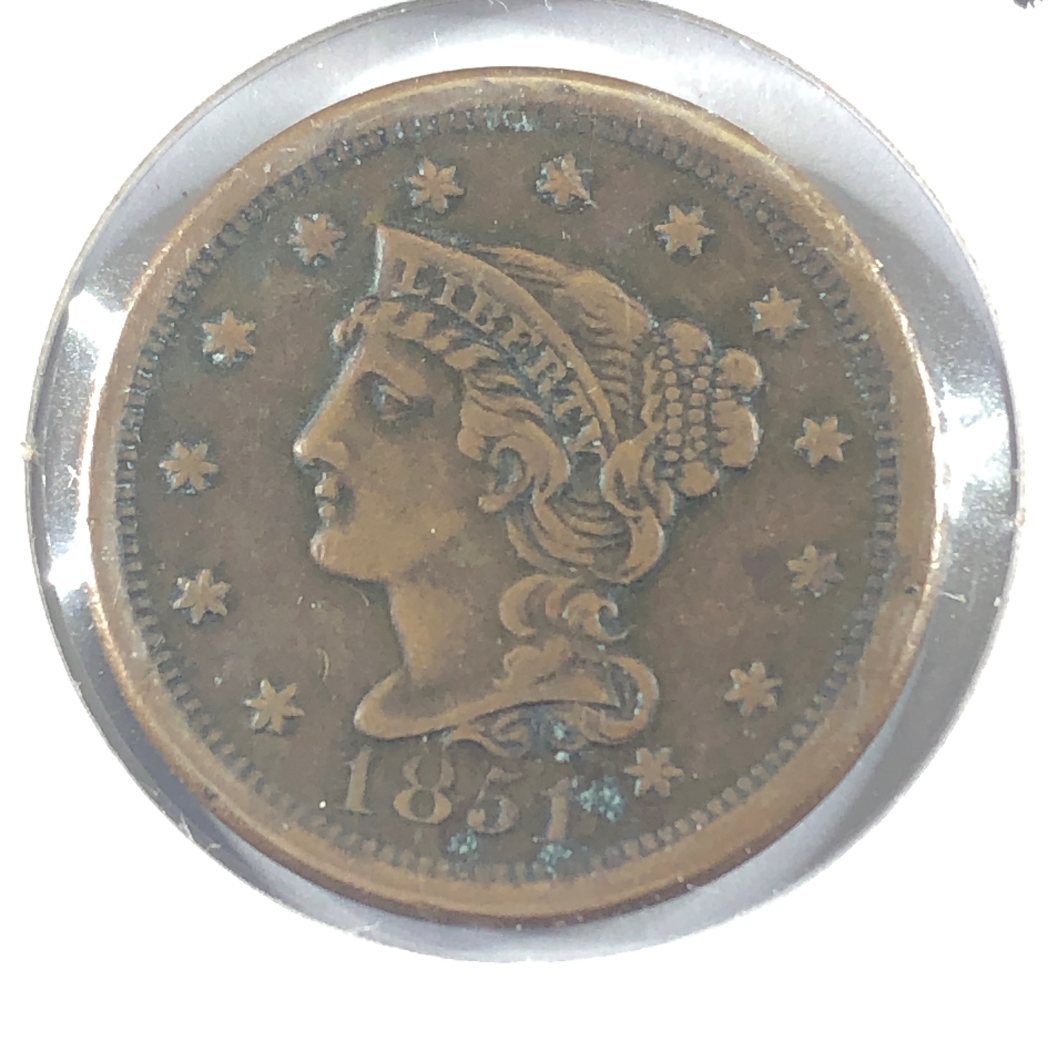 1851 Braided Hair Large Cent*LIBERTY Fully Visible | Property Room