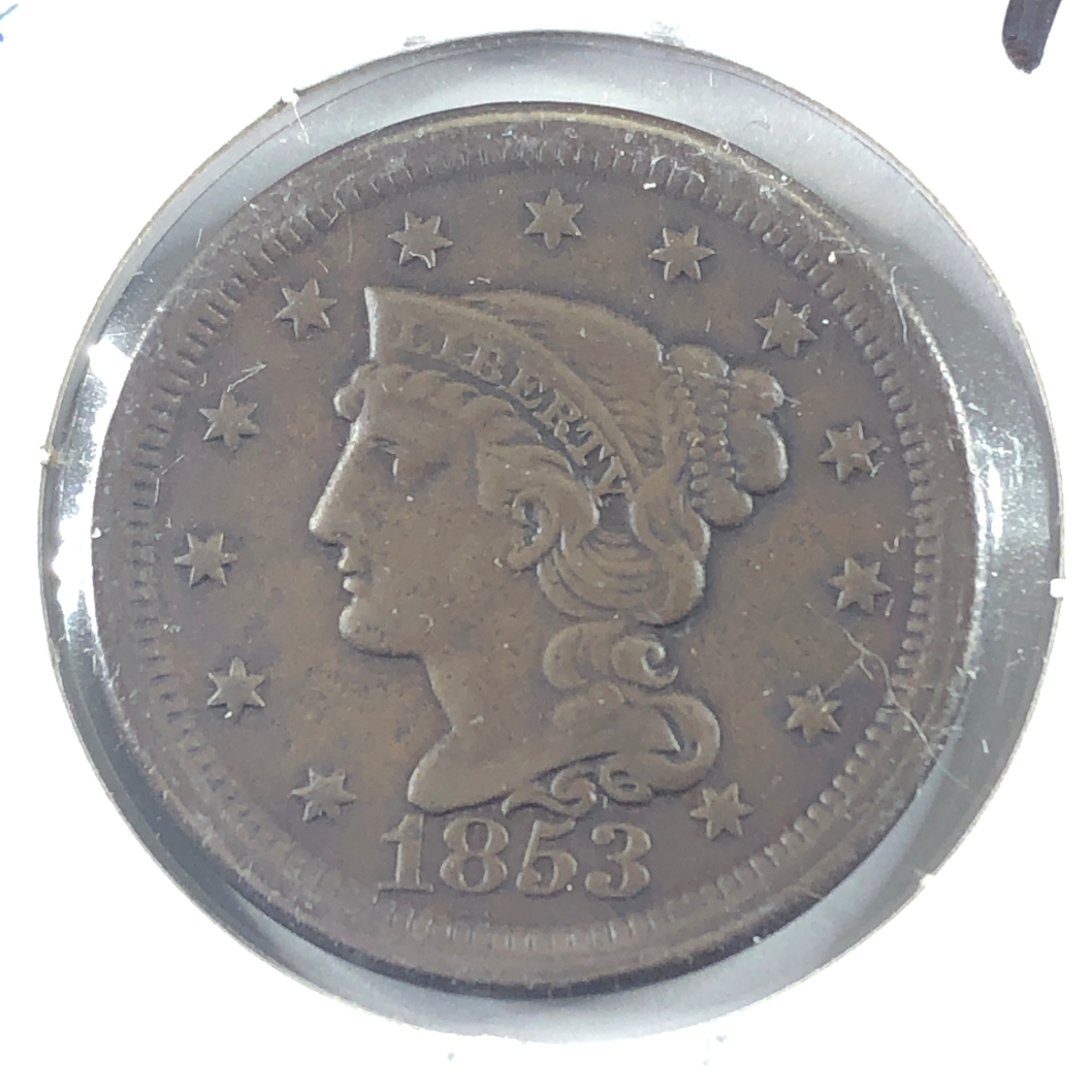 1853 Braided Hair Large Cent*LIBERTY Fully Visible | Property Room