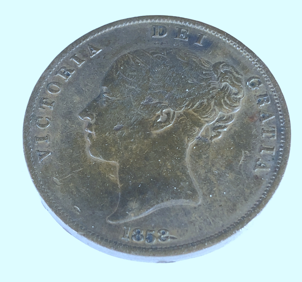 1858 British Penny Young Queen Victoria High Grade Coin with Original ...