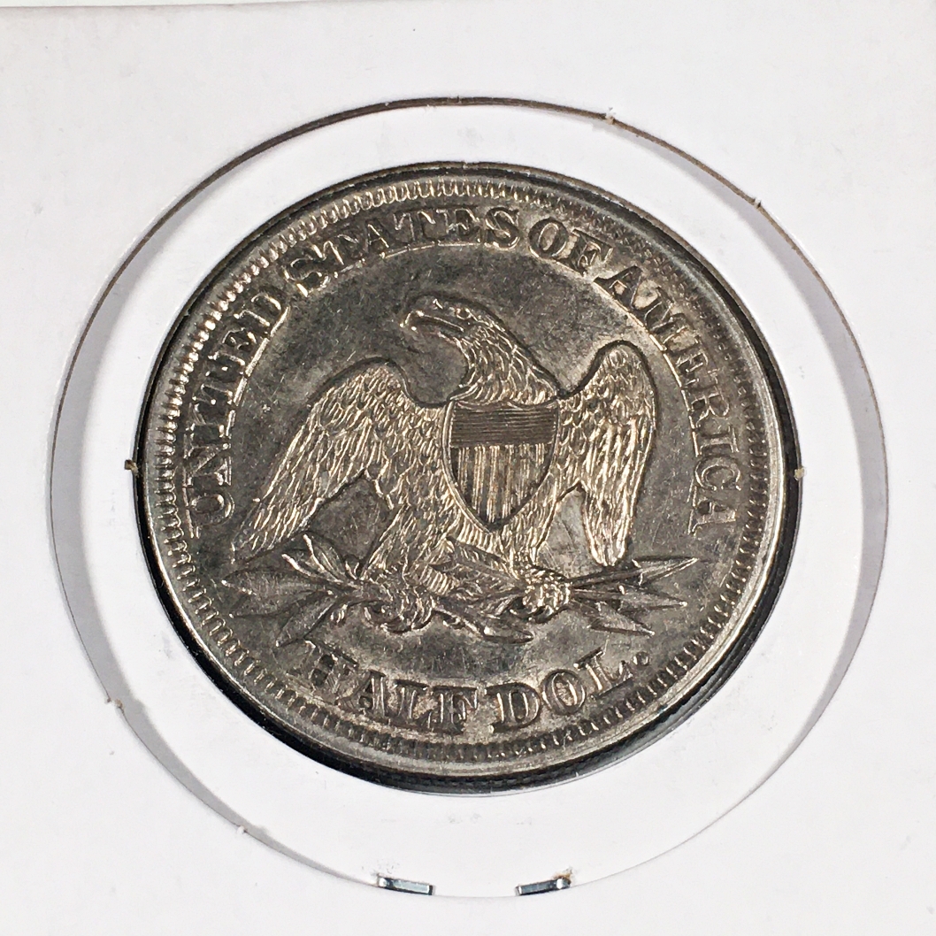 1858 Silver Seated Liberty Half Dollar*LIBERTY Fully Visible*High Grade*Rainbow tone | Property Room