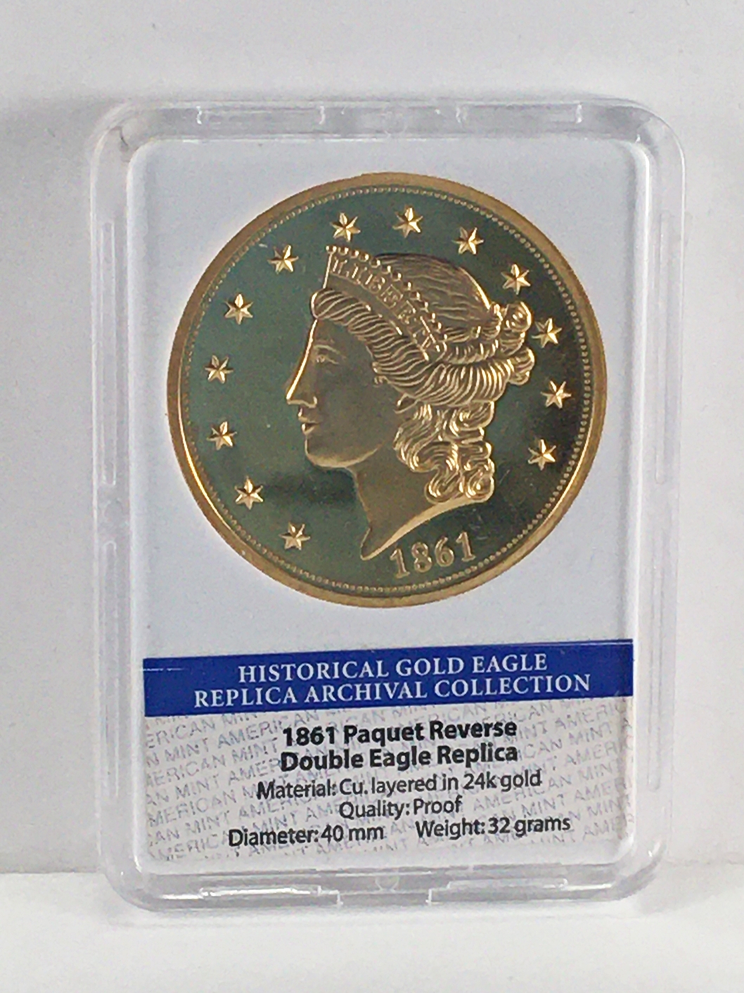 1861 24K Gold Layered Paquet Reverse Double Eagle $20 Replica*40mm In ...