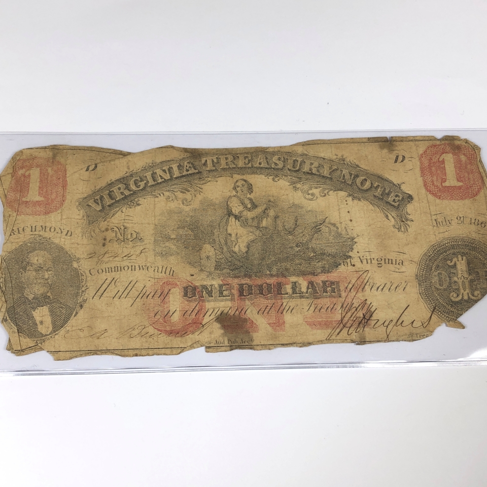 1862 $1 Virginia Treasury Note*Obsolete Currency From Richmond ...