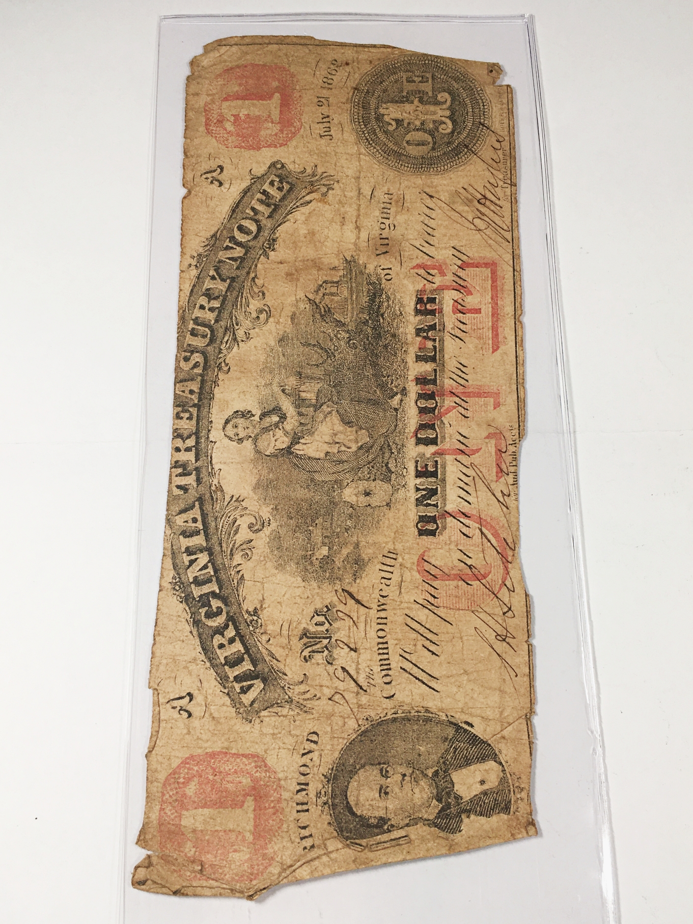 1862 $1 Virginia Treasury Note*Richmond | Property Room