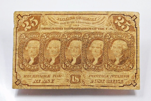 1862 25c United States Postage Currency*Receivable For Postage Stamps ...