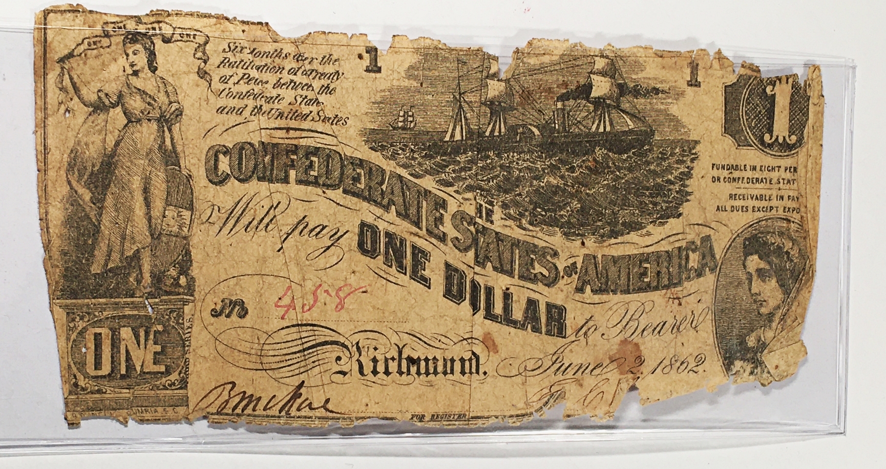 1862 Confederate States of America One Dollar Note*Richmond | Property Room