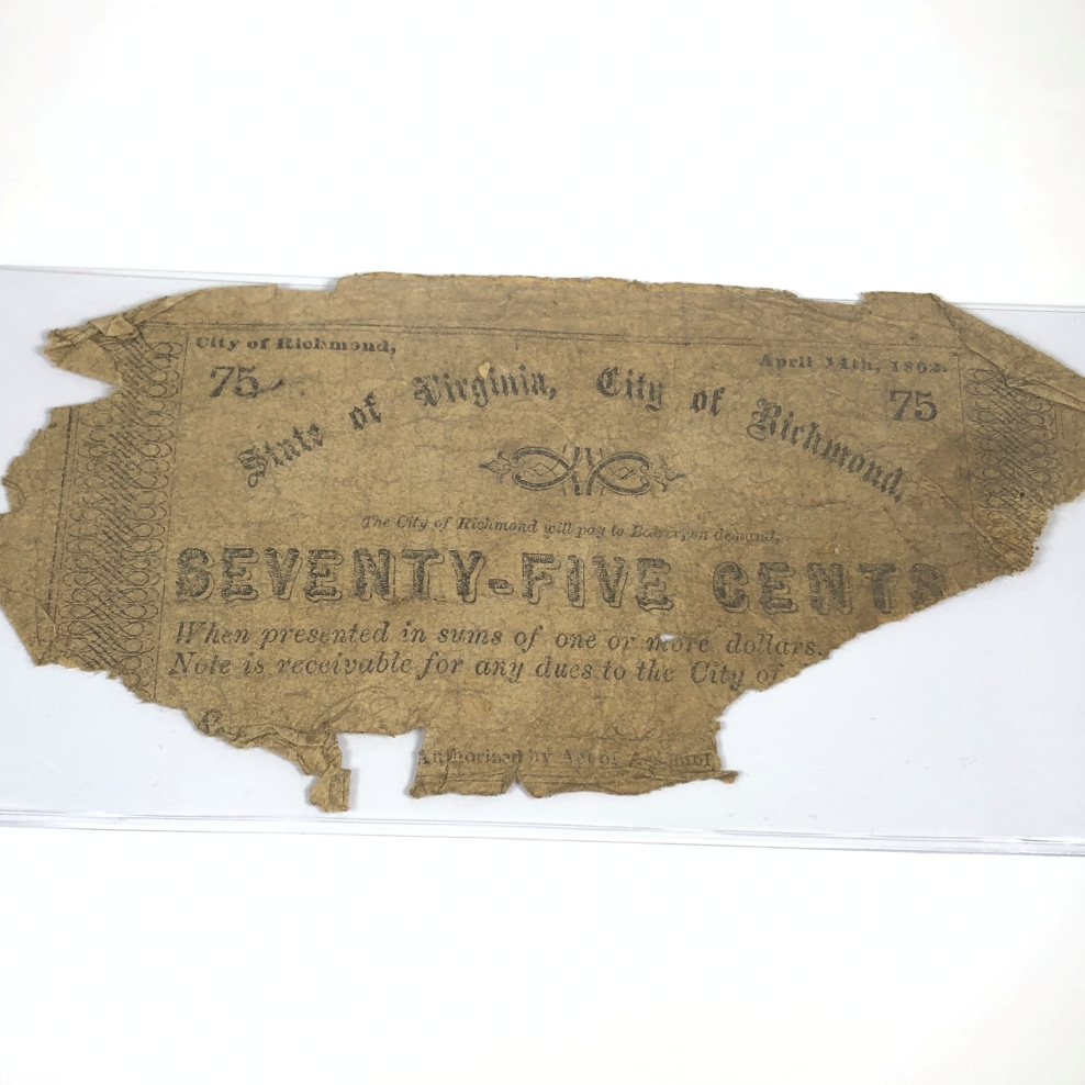 1862 State of Virginia, City of Richmond 75 Cents Fractional Currency ...