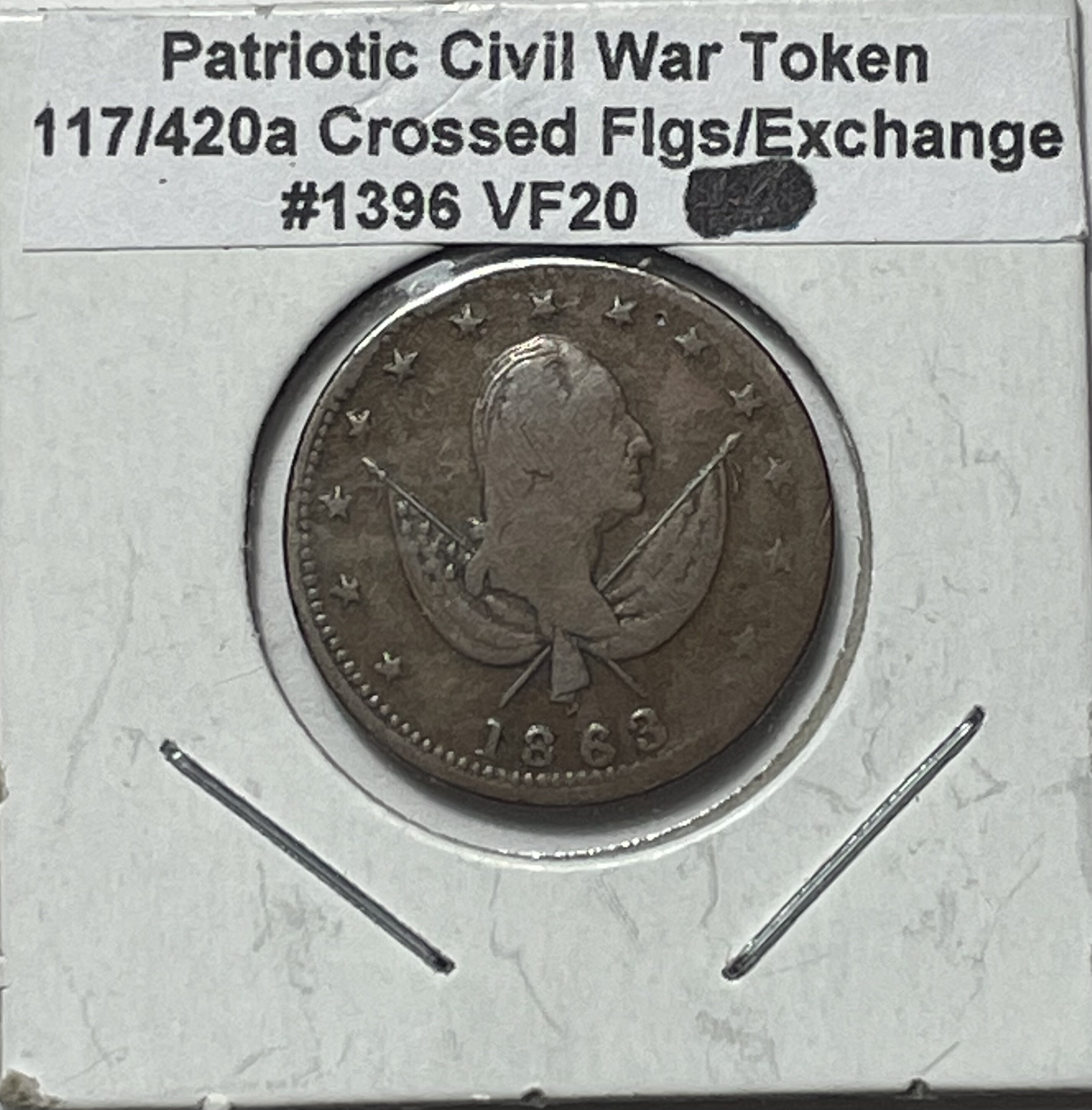 1863 Patriotic Civil War Token - George Washington w/Crossed Flags ...