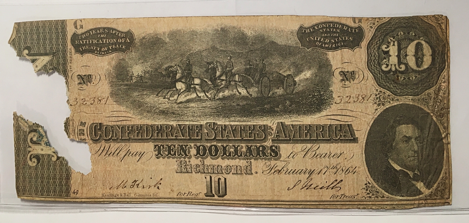 1864 Confederate States of America $10 Obsolete Note*Richmond, Virginia ...