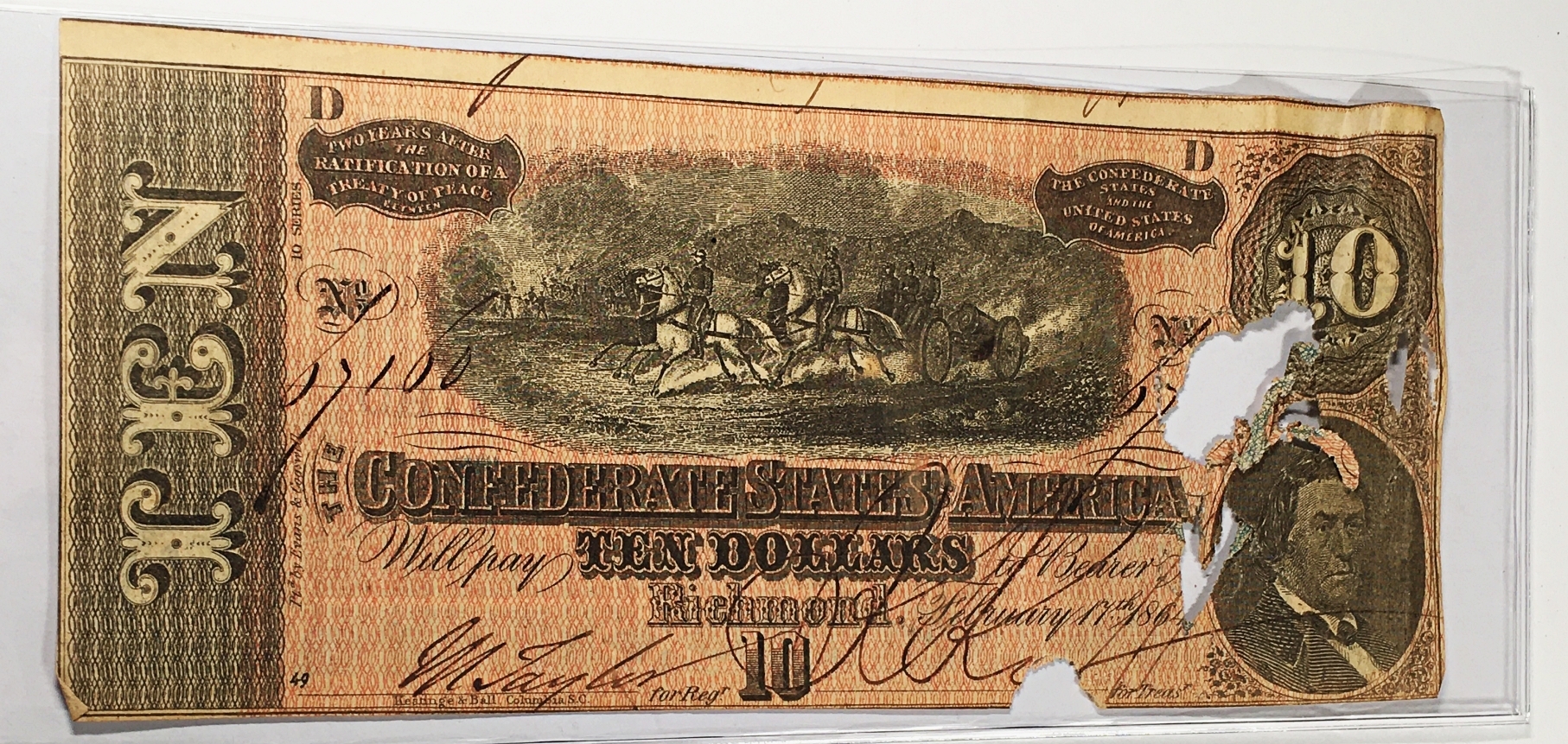 1864 Confederate States of America Ten Dollars Note*Richmond, VA ...