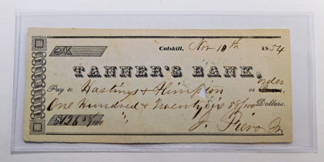1865 Tanner's Bank Check Written in the Amount of $126.58*Check is ...