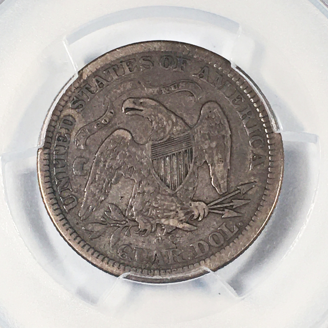 1870-CC Silver Seated Liberty Quarter*Graded Genuine VF Detail (damage) by PCGS*Gold Label ...