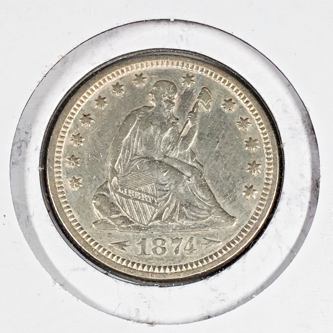 1874 (with arrows) Silver Seated Liberty Quarter*LIBERTY Fully Visible ...