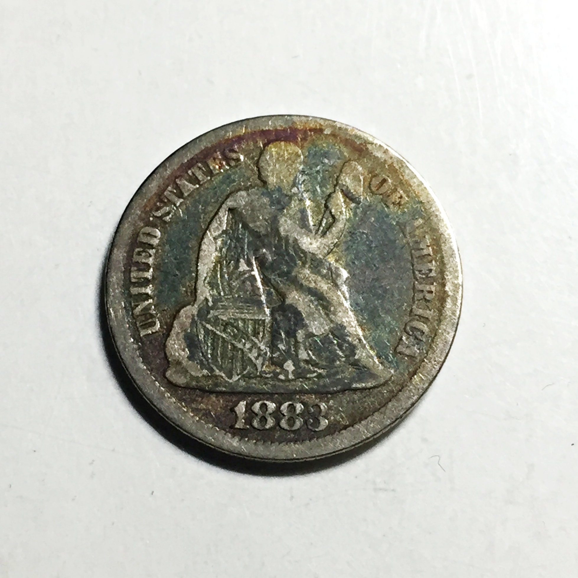 1883 Silver Seated Liberty Dime*Nice Rainbow Tone | Property Room