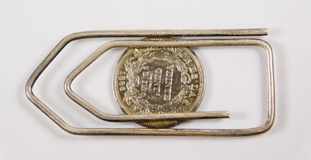 1886 Bolivia Silver 5 Cent Coin Welded on a Heavy Wire Money Clip ...