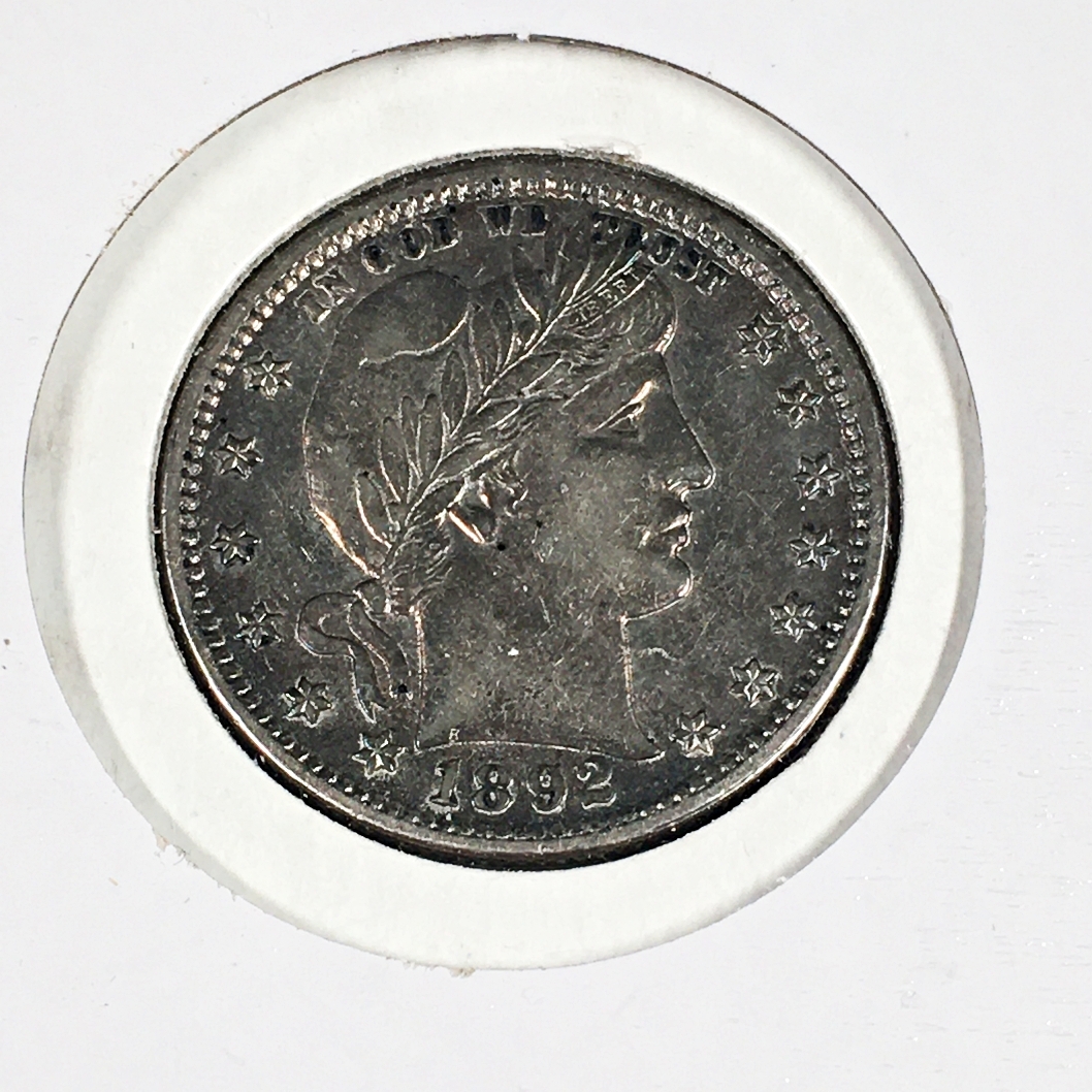 1892 Silver Barber Quarter*LIBERTY Fully Visible*High Grade*Rainbow ...