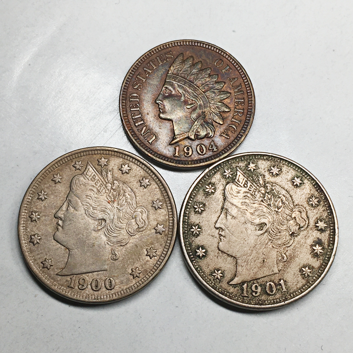 1900 and 1901 Liberty Head "V" Nickels*1904 Indian Head Cent*LIBERTY ...