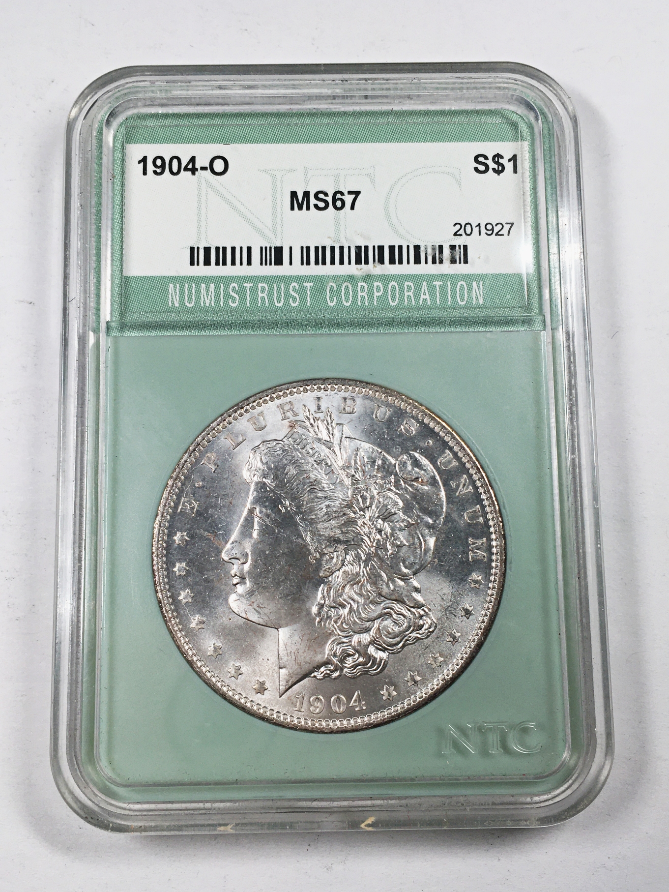 1904-O MS67 Morgan Silver Dollar Graded by Numistrust Corporation ...