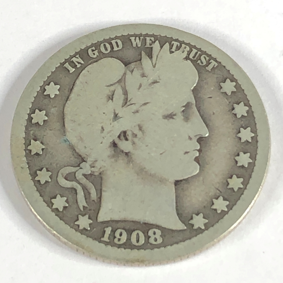 1908 Silver Barber Quarter | Property Room