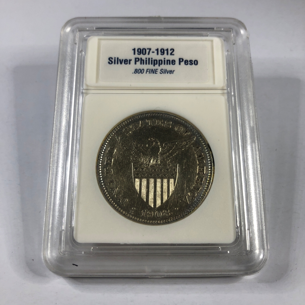 1908 Silver Philippines One Peso*Wartime Issue*High Grade in Custom ...