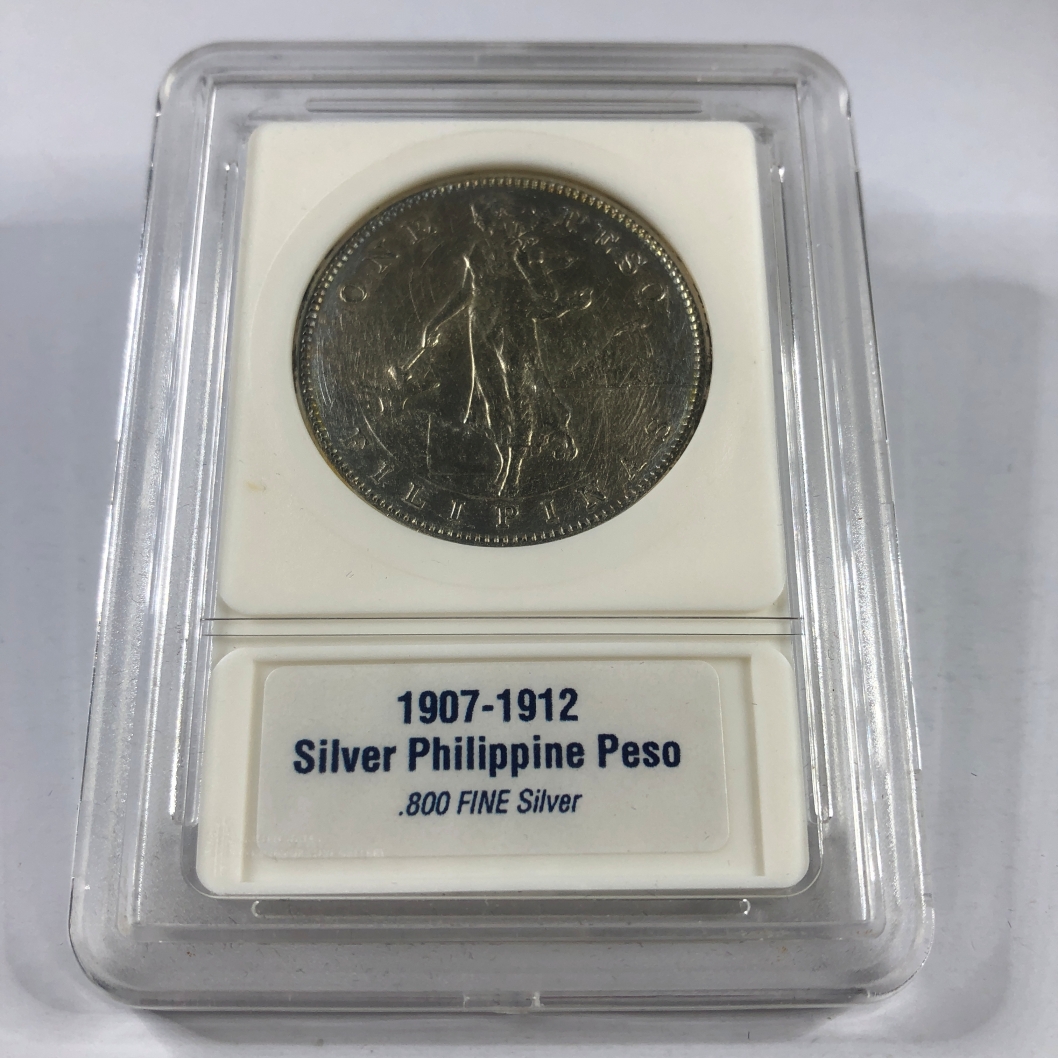 1908 Silver Philippines One Peso*Wartime Issue*High Grade in Custom ...