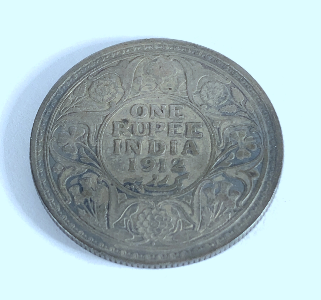1912 India Silver One Rupee coin Obverse: Crowned bust left, type II ...