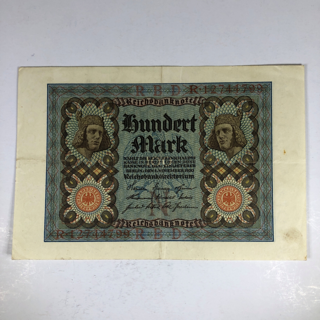 1920 German Hundred Mark Banknote World War 1 Era Currency | Property Room