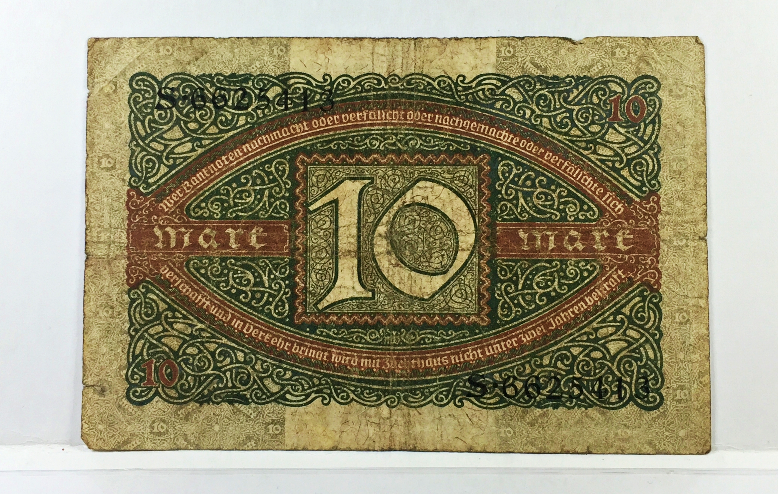 1920 German Post WWI 10 Marks Bank Note*Circulated | Property Room