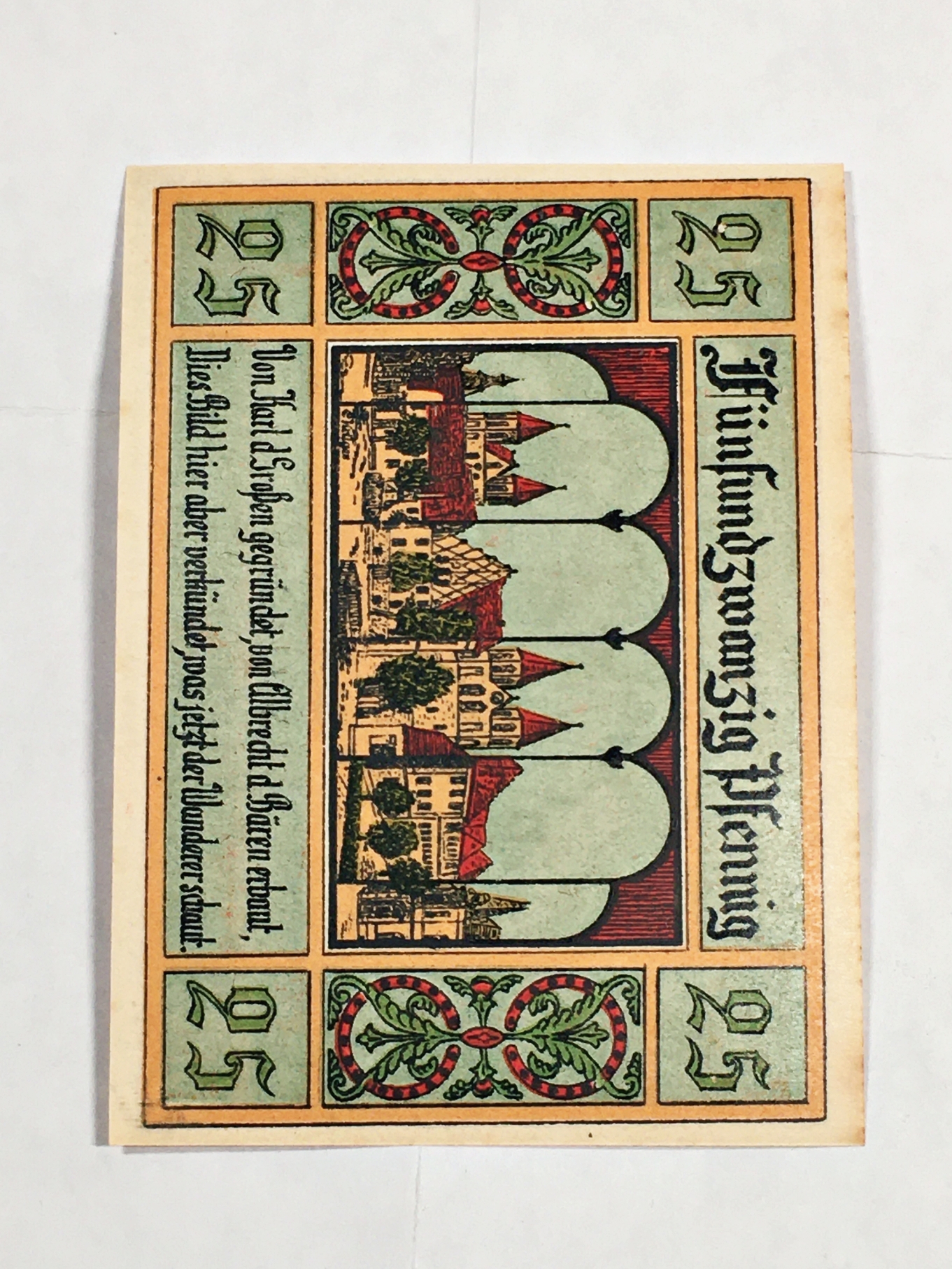 1920's German Notgeld (EMERGENCY ISSUE GERMAN CURRENCY) 25 Pfennig ...