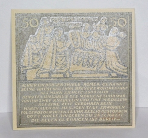 1921 German WW1 Era "Notgeld" Emergency Paper Money 50 Pfnnig ...
