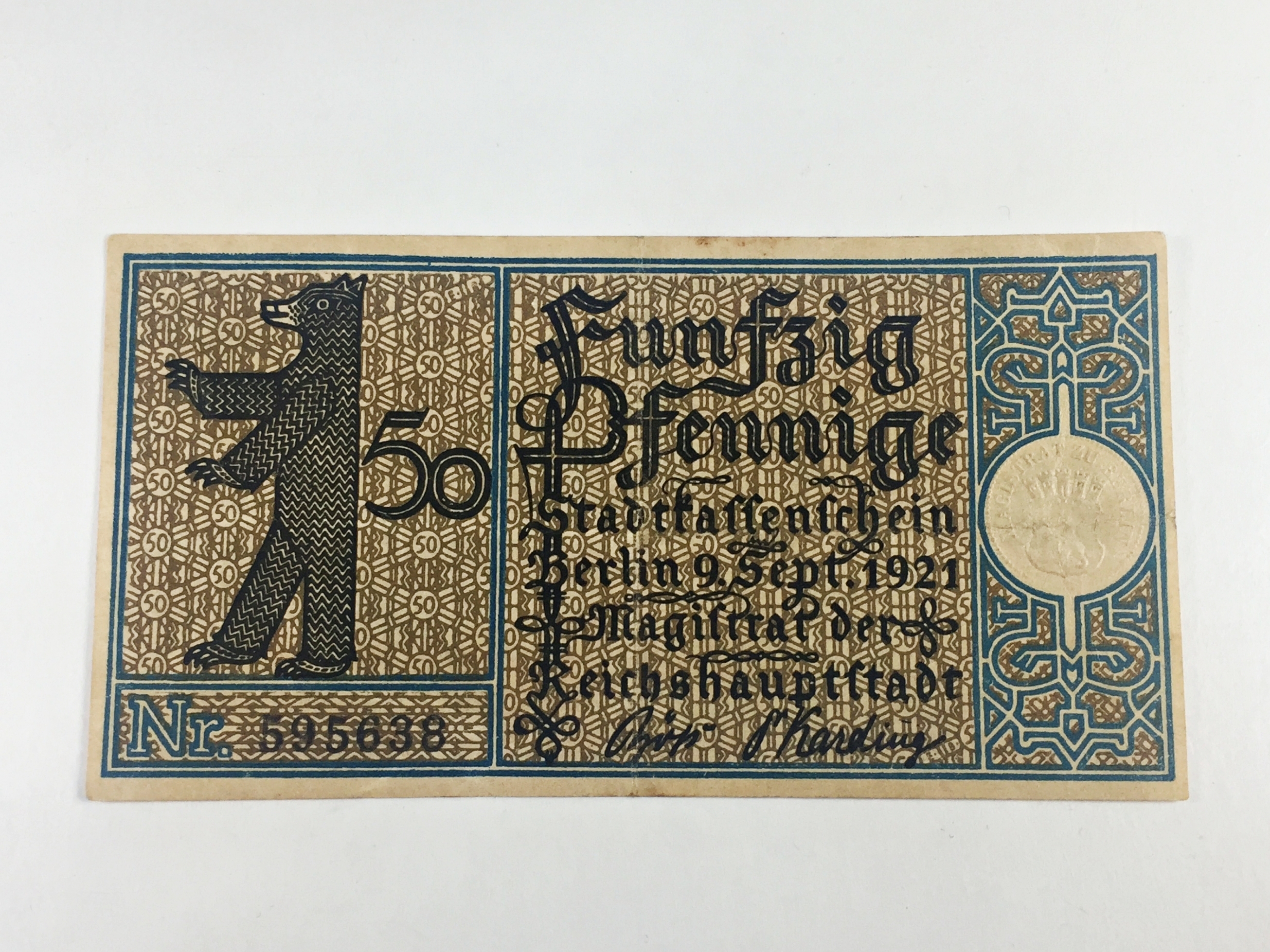 1921 Germany 50 Pfennig Notgeld - Crisp Note | Property Room