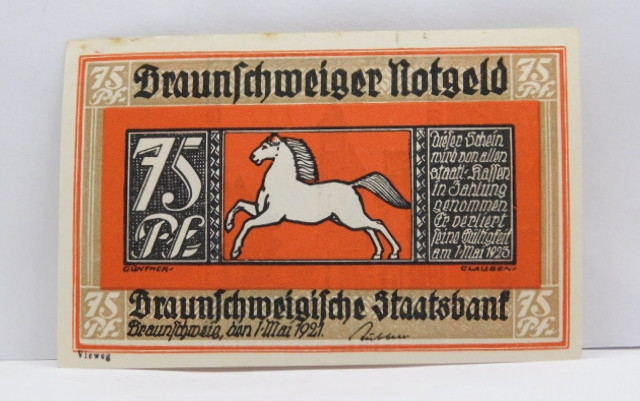 1921 Weimar/Post WW1 Era German 75 Pfennig Crisp High-Grade Note ...