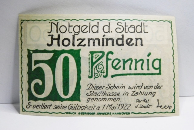 1922 German WW1 Era "Notgeld" Emergency Paper Money 50 Pfnnig ...