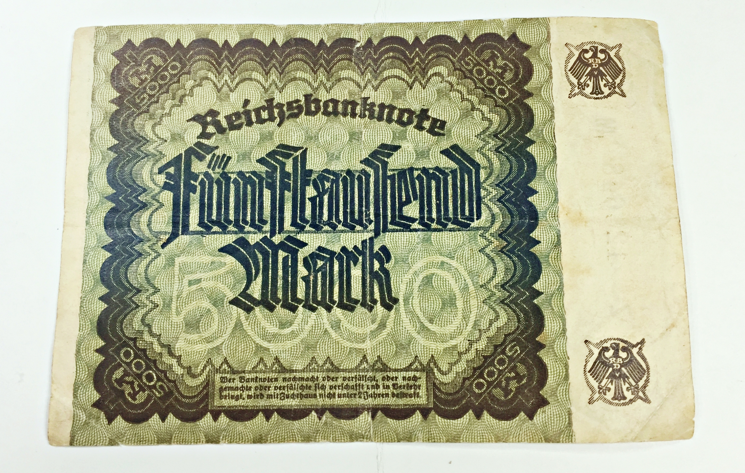 1922 Germany 5000 Mark Bank Note*Circulated | Property Room