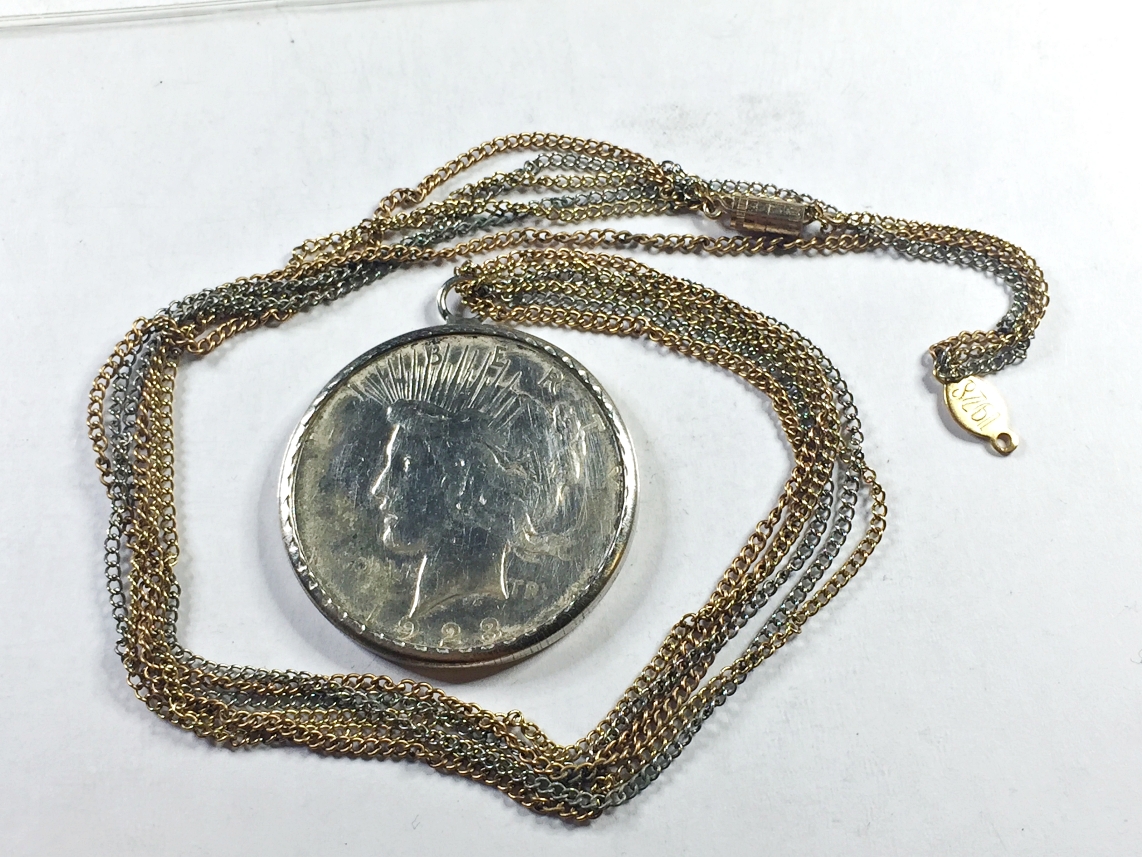 1923 Peace Silver Dollar Necklace with Silver Layered and Gold Layered ...