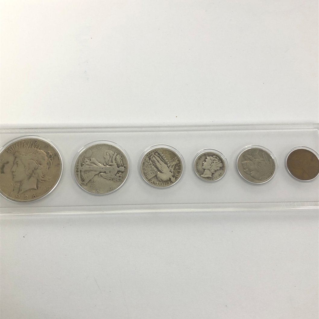 1928 Year Seat with Dollar Half Quarter Dime Nickel and Cent in ...